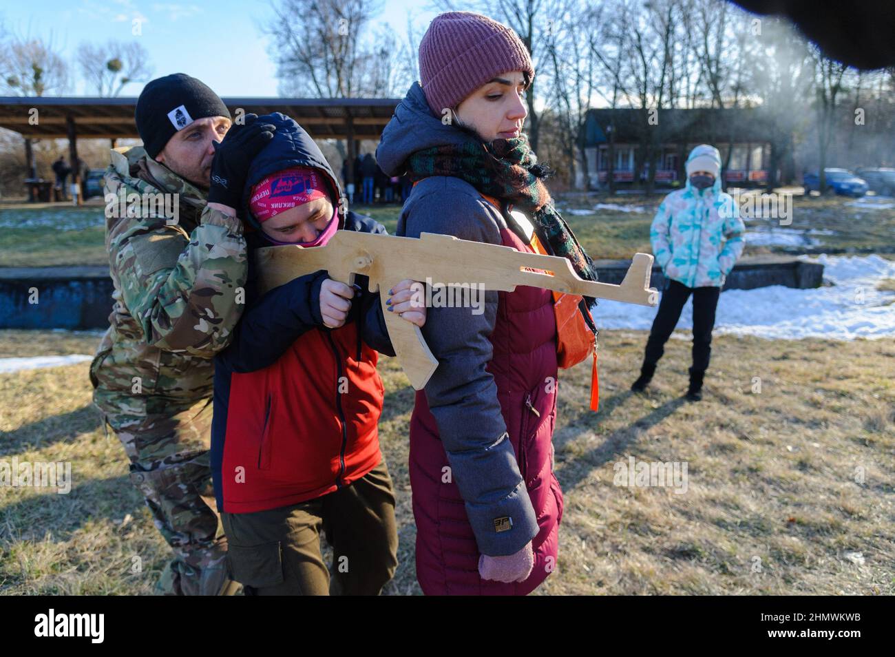 Ukrainians take part during an open military training for civilians ...