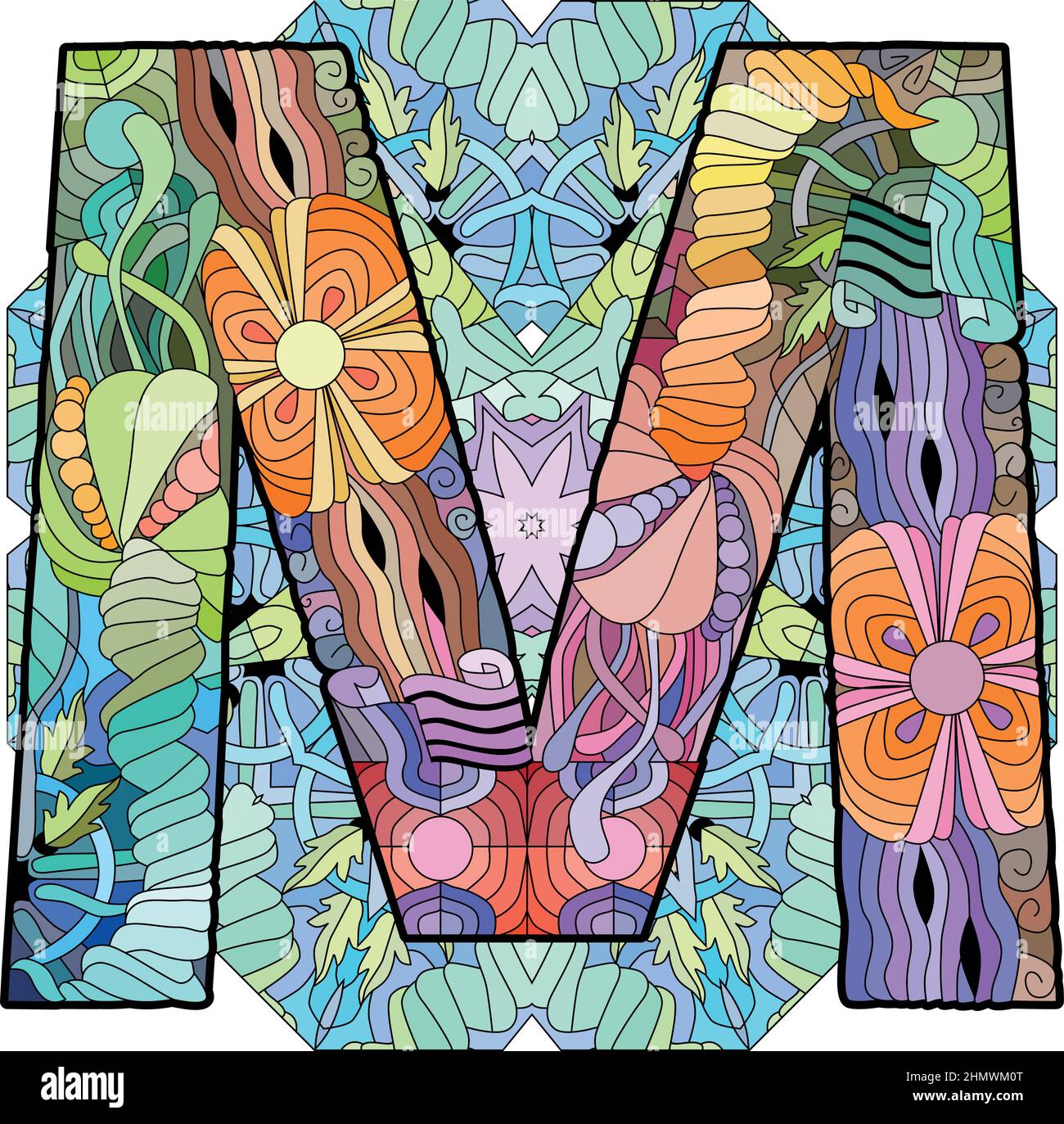 Zentangle stylized alphabet - letter M on mandala. Vector illustration ...