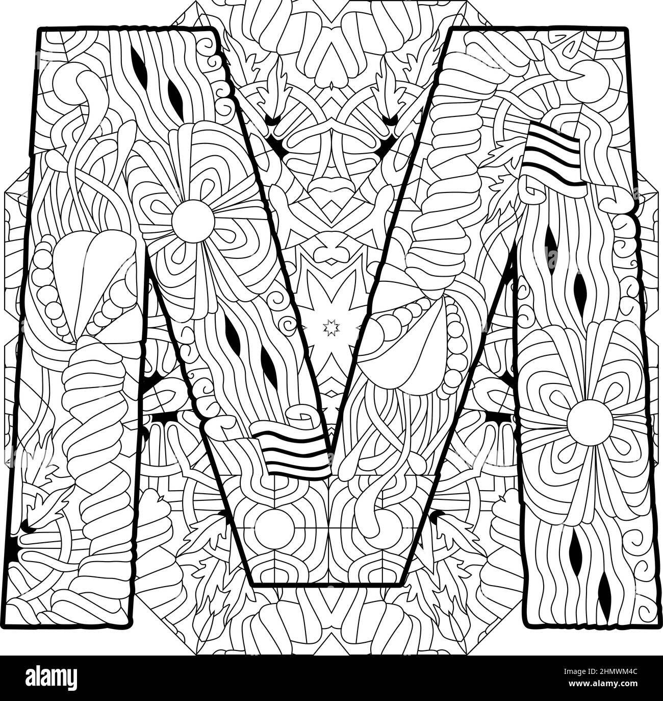Zentangle stylized alphabet - letter M on mandala for coloring. Vector ...