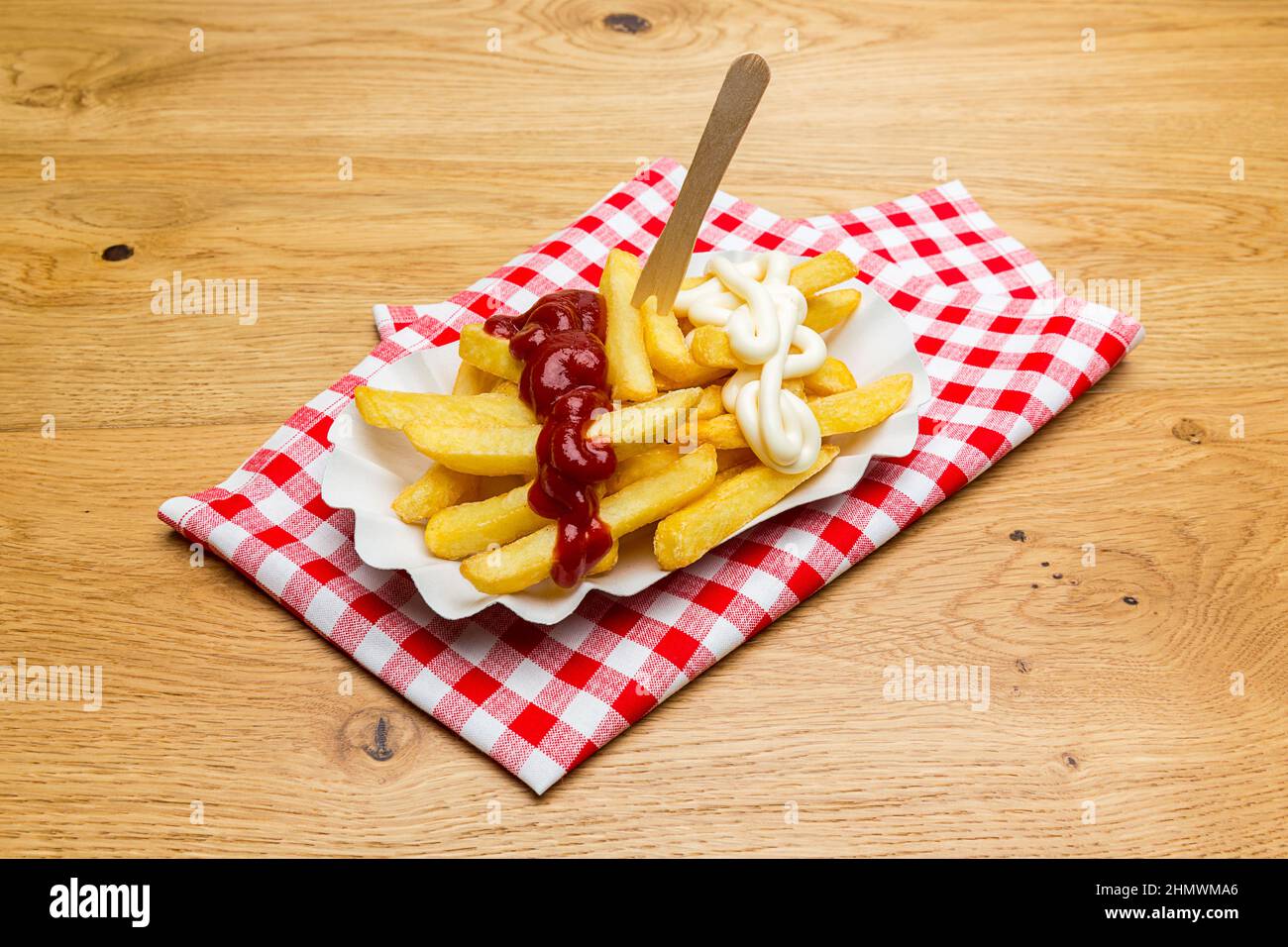 pommes fries with ketchup and mayo sauce Stock Photo - Alamy