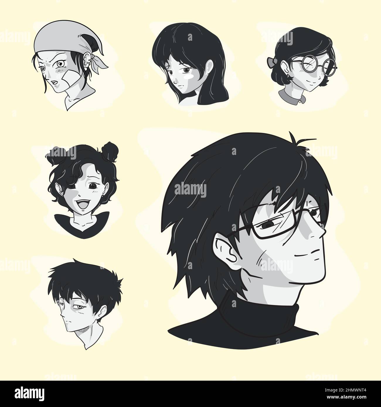 set of six manga faces Stock Vector Image & Art - Alamy