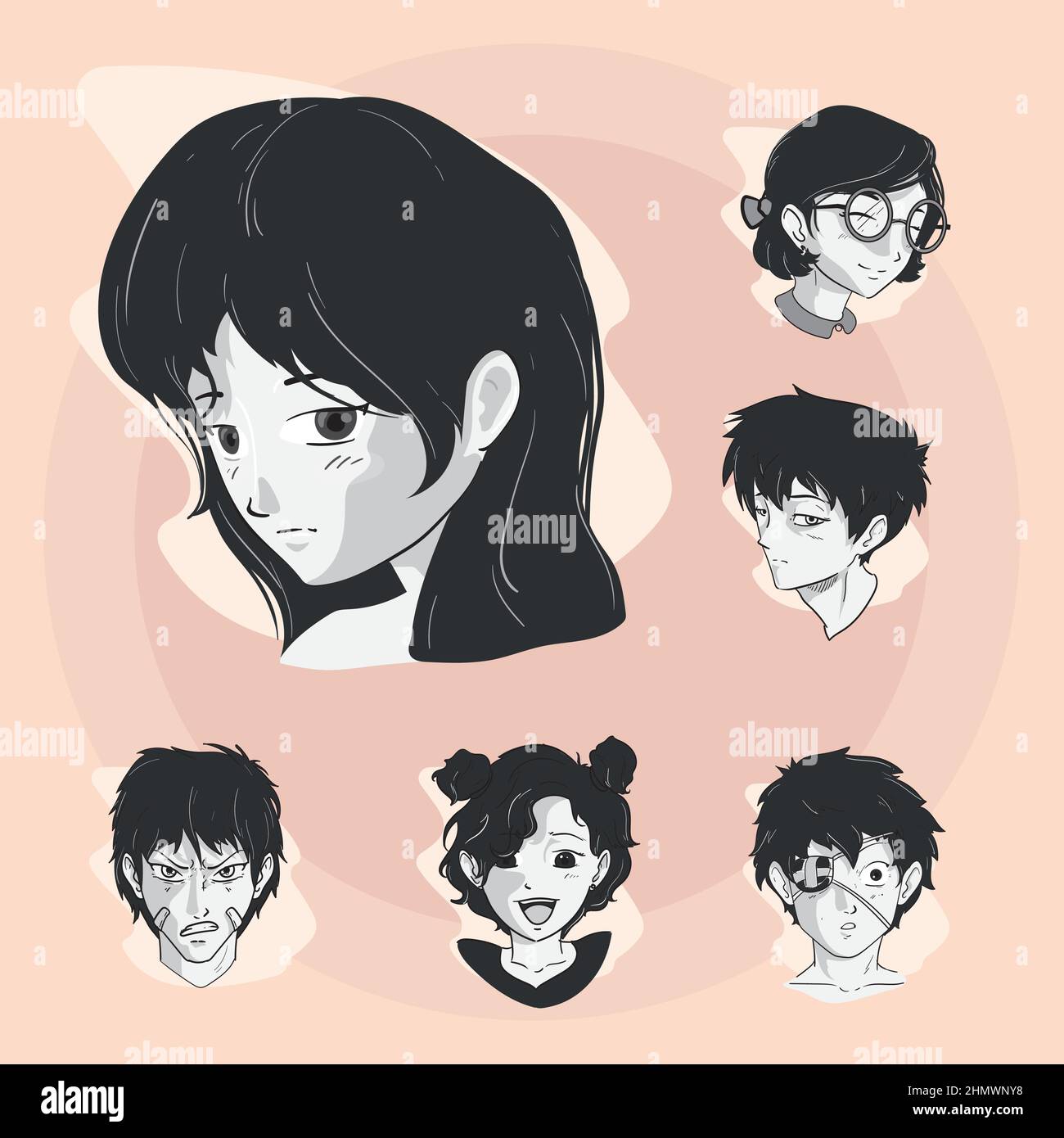 set of six anime faces Stock Vector Image & Art - Alamy