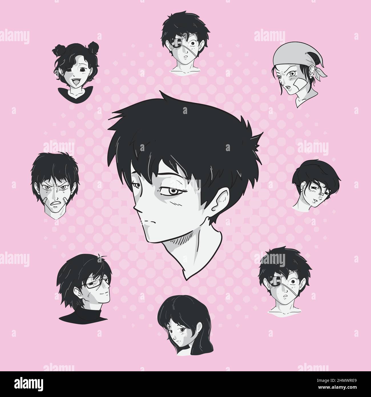 set of nine manga faces Stock Vector Image & Art - Alamy