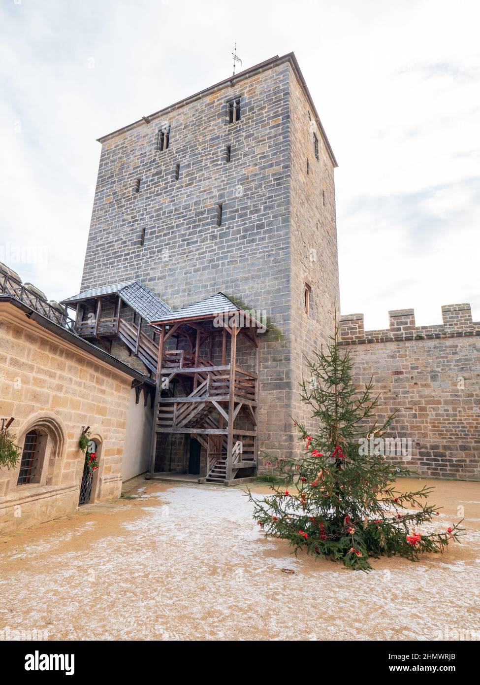 December visit of Hrad Kost, Christmas tree in inside patio ...