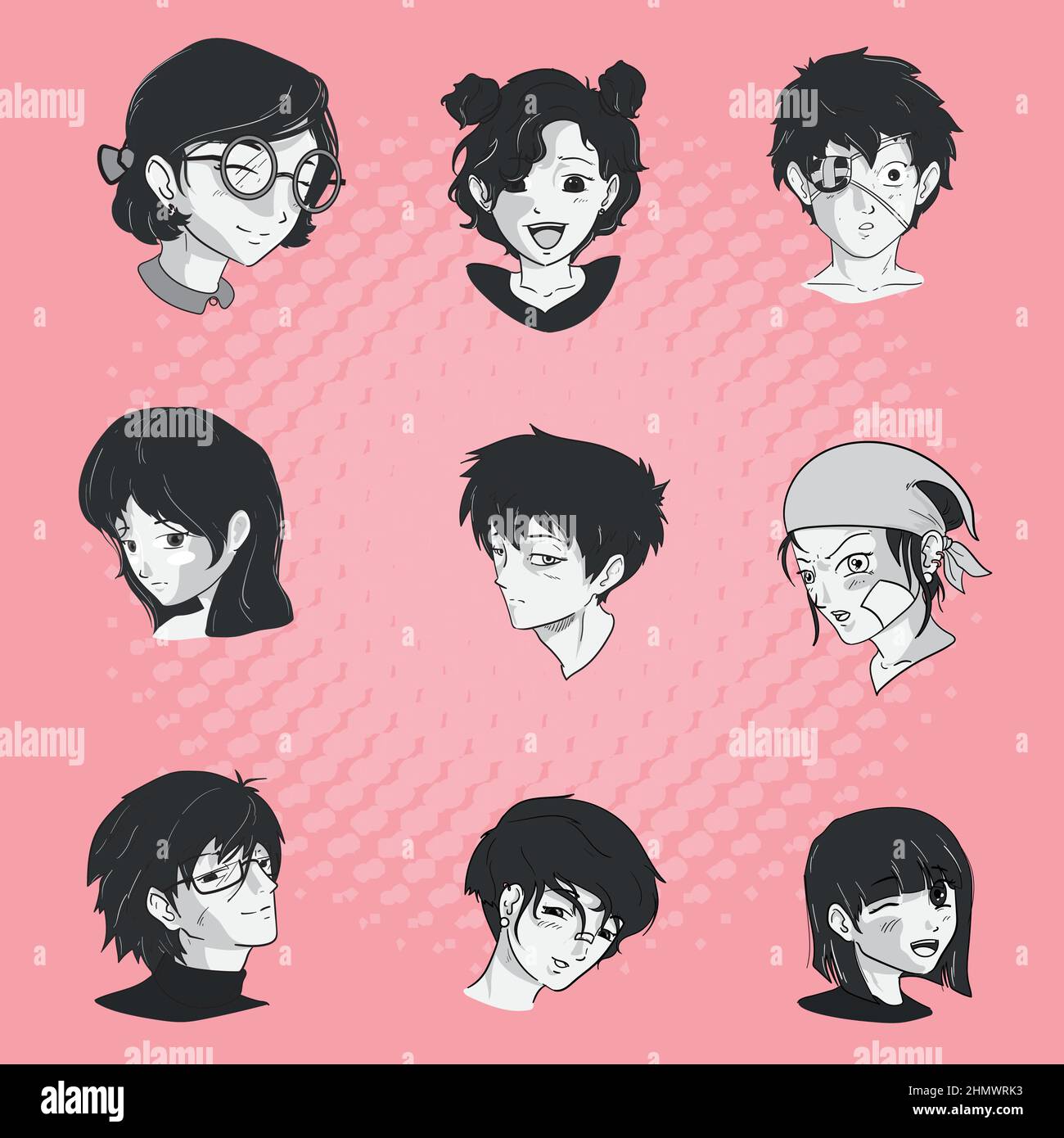set of nine anime faces Stock Vector Image & Art - Alamy
