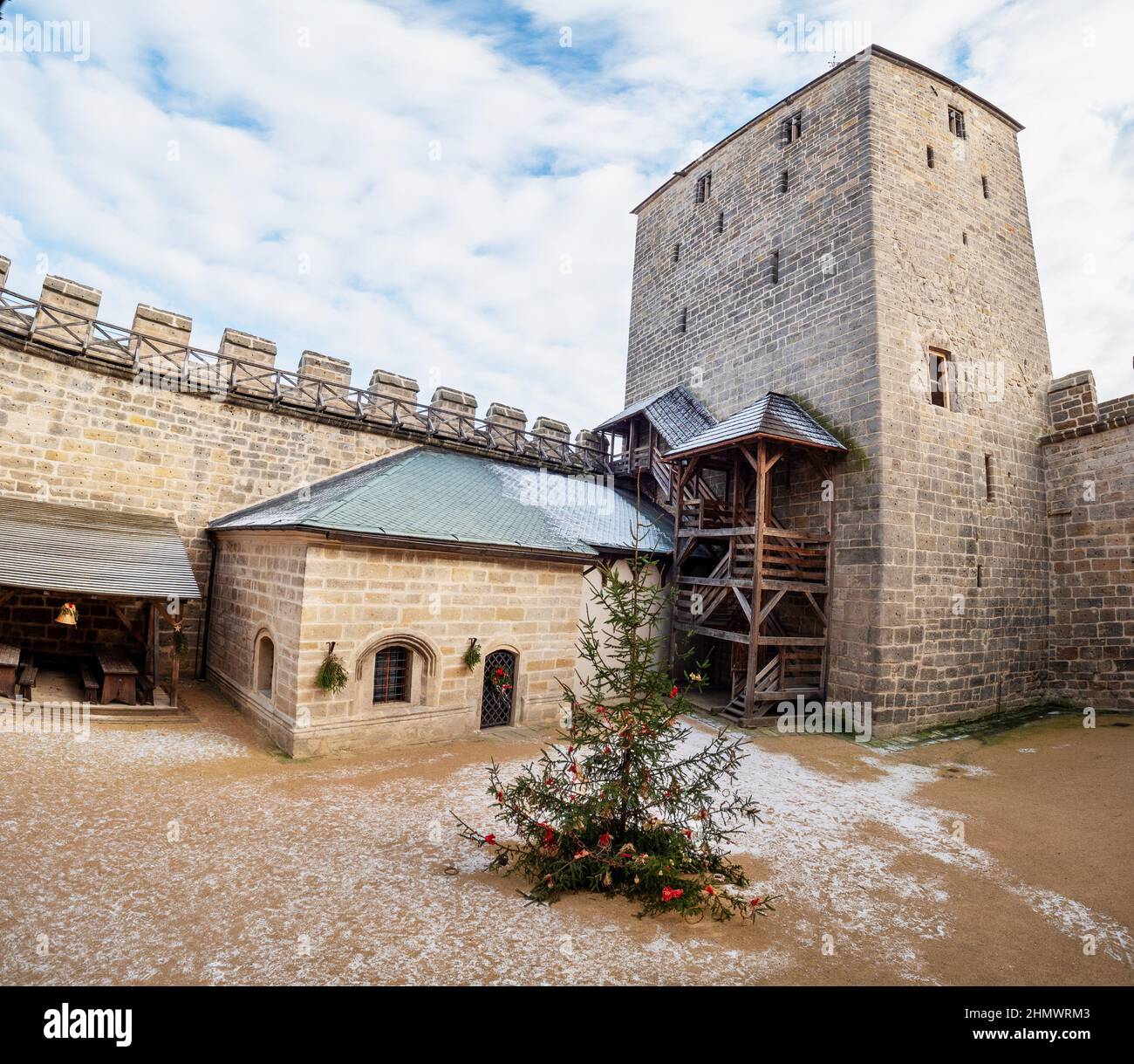 December visit of Hrad Kost, Christmas tree in inside patio ...