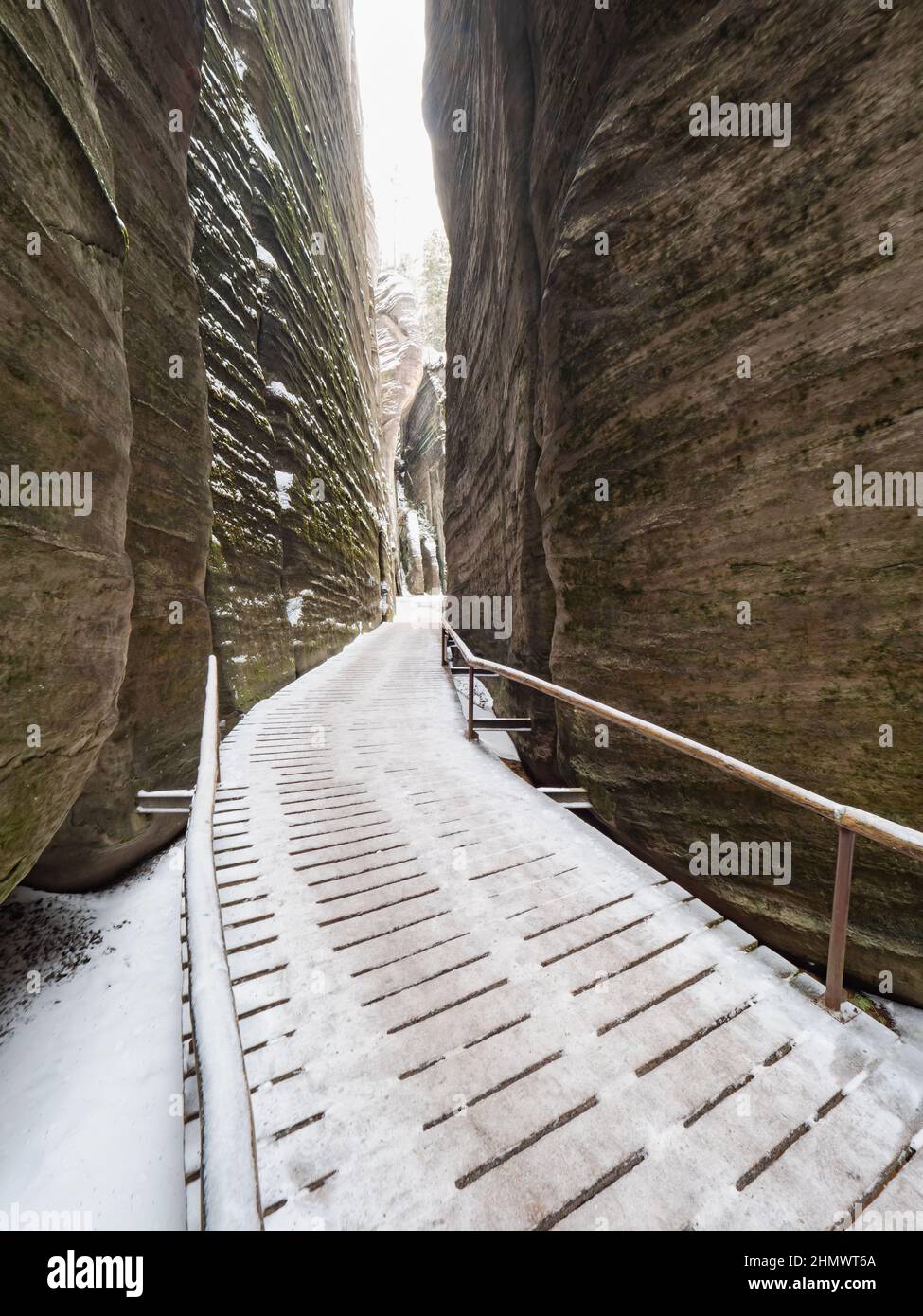 Rocky labyrinth of Adrspach rocky park. Christmas time visit. Hiking ...