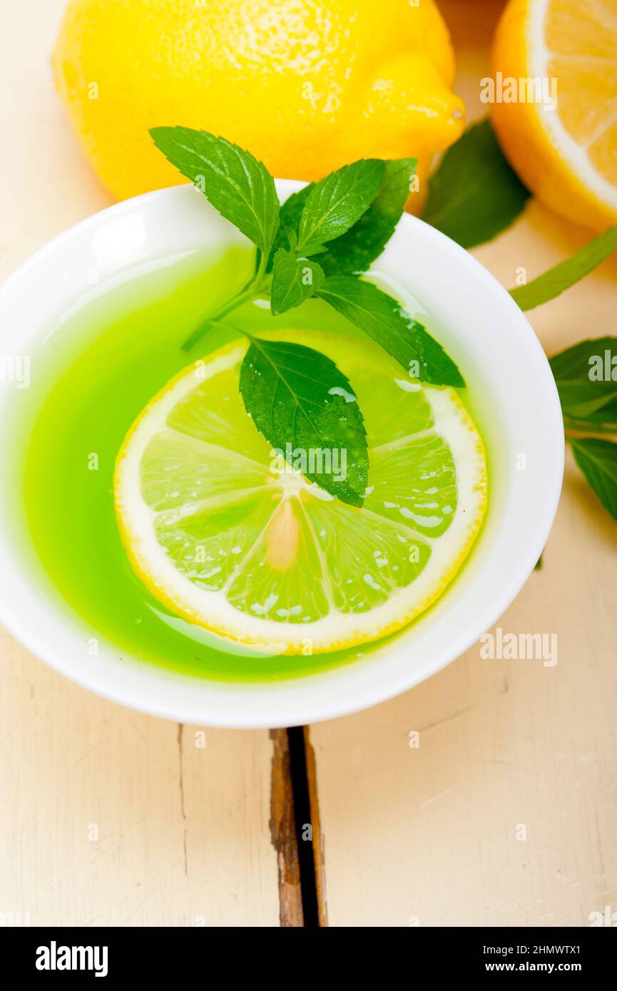 fresh and healthy mint infusion tea tisane with lemon Stock Photo - Alamy