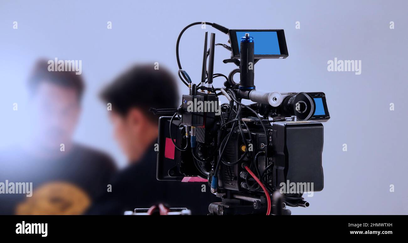 Recording video at studio. Camera records or filming for professional ...
