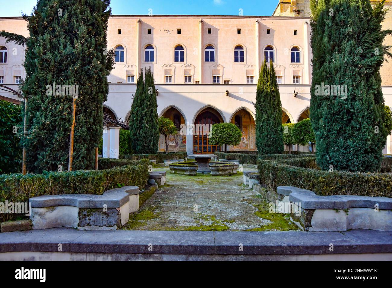 Naples, Italy, 02/13/2022. The inner courtyard of the monastery of ...