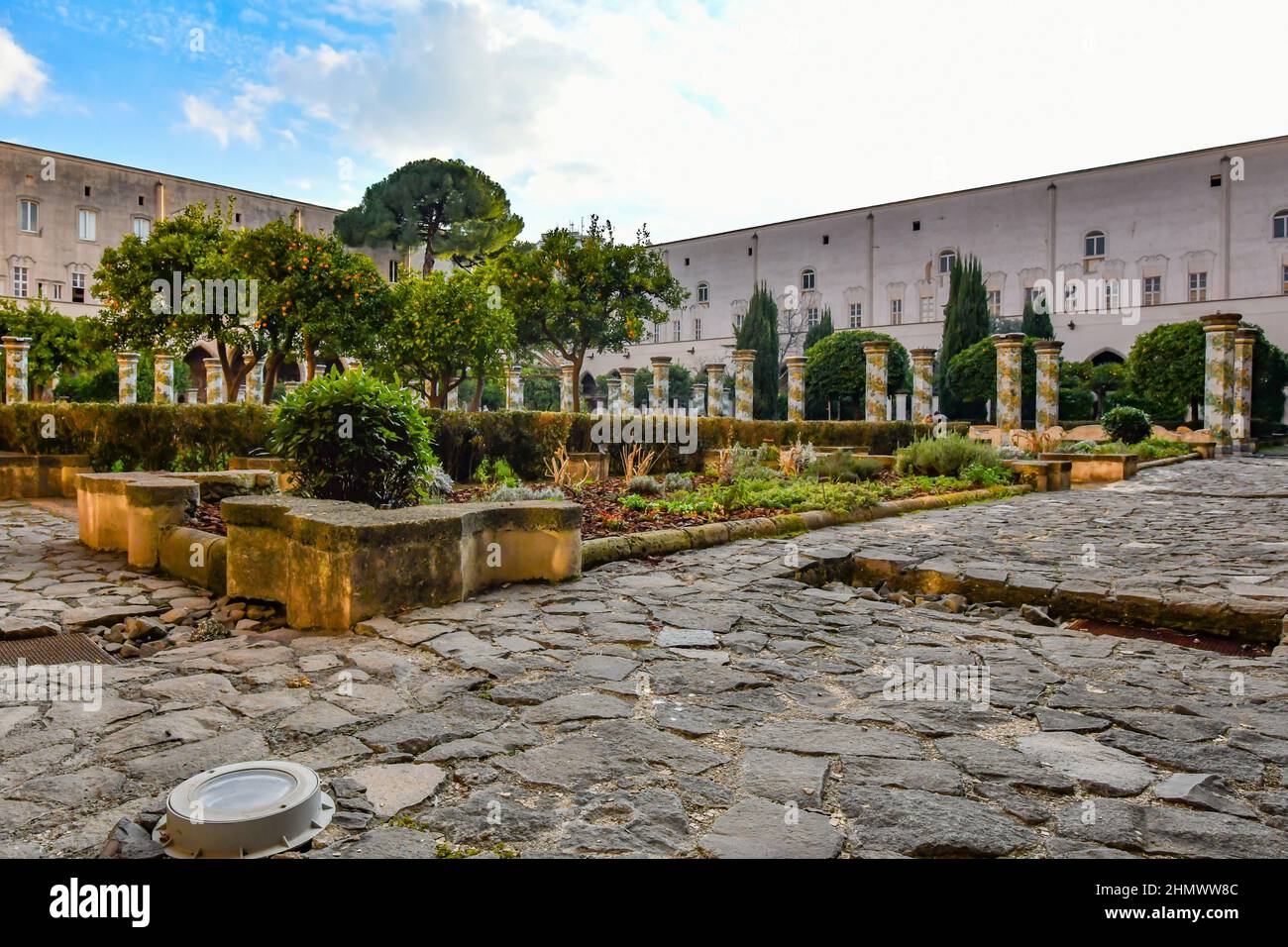 Naples, Italy, 02/13/2022. The inner courtyard of the monastery of ...