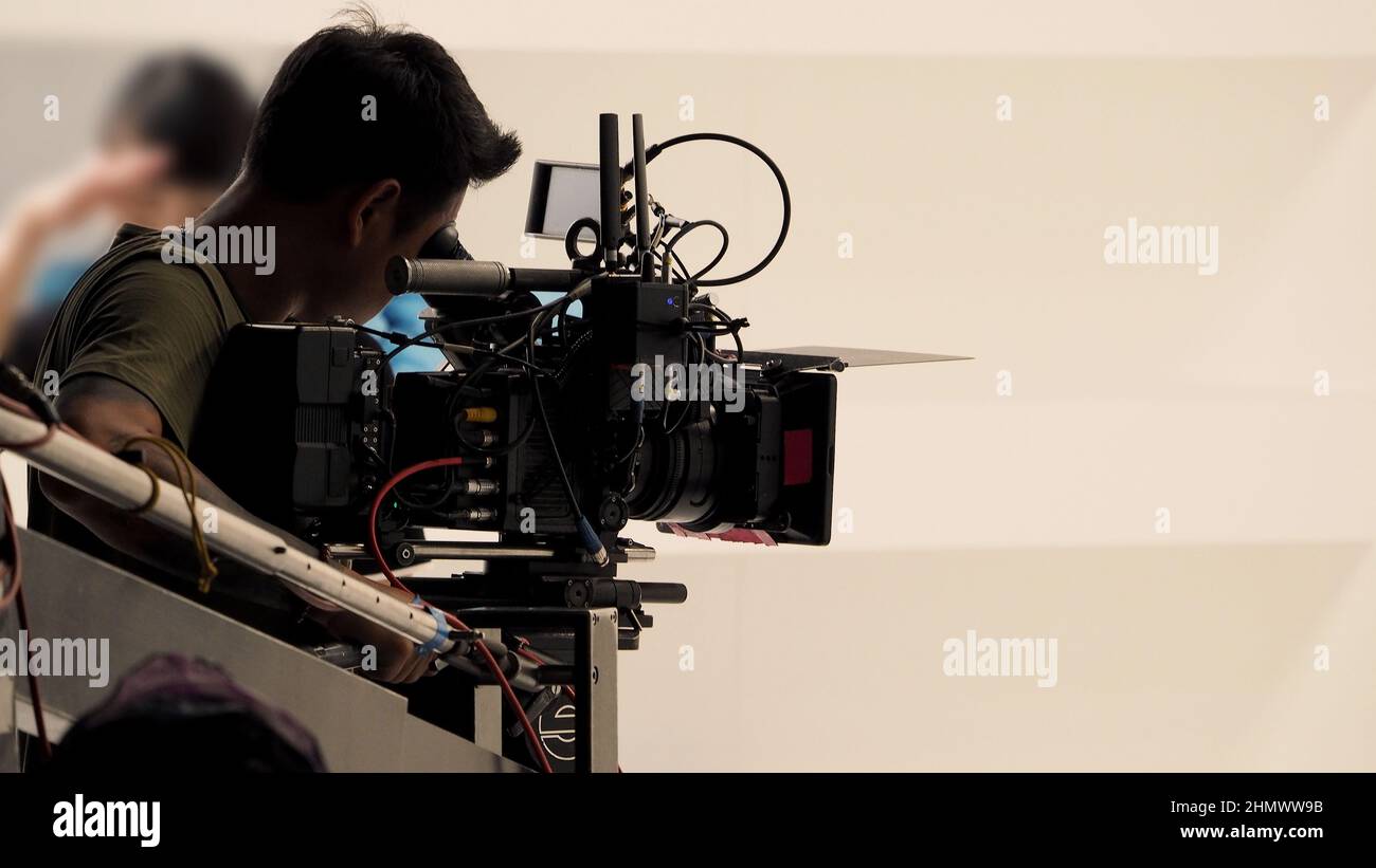 Recording video at studio. Camera records or filming for professional ...