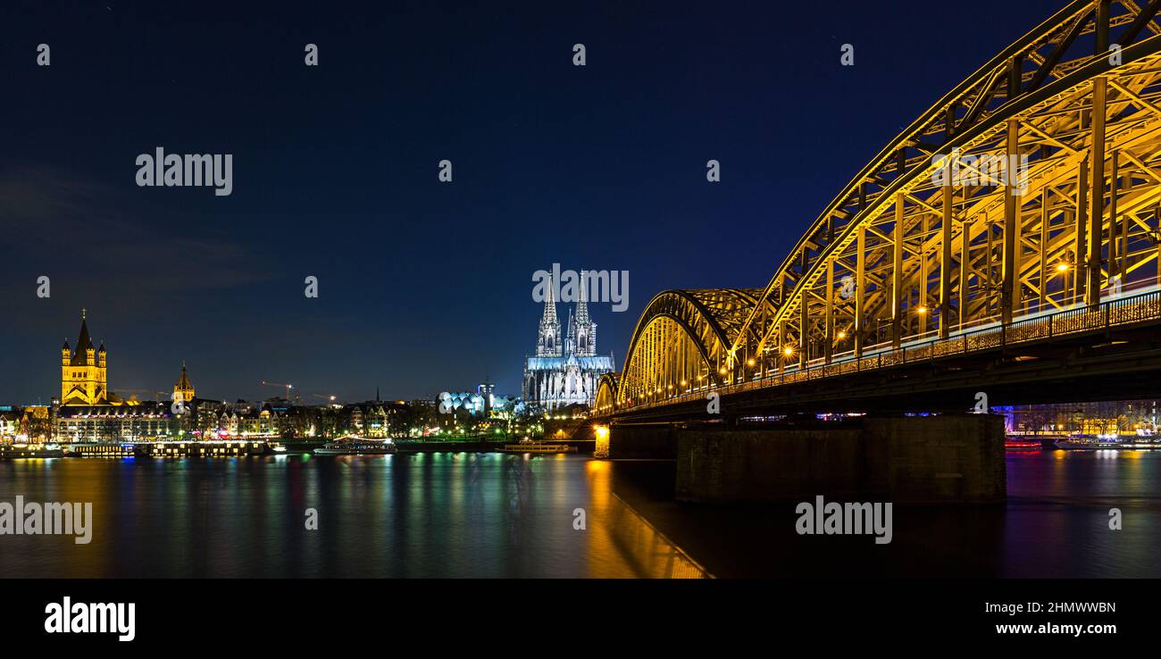 Cologne Night Skyline with Cathedral Stock Photo - Alamy