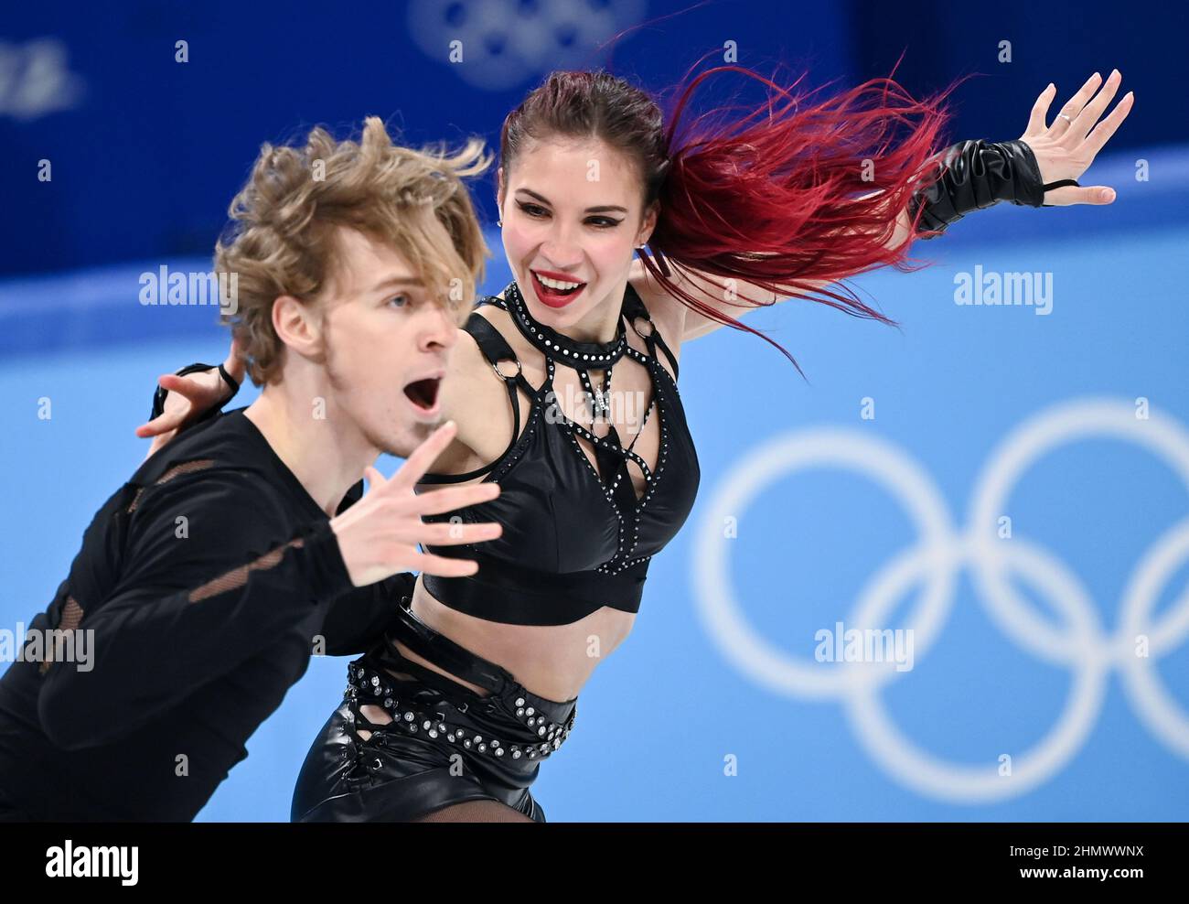 Beijing, China. 12th Feb, 2022. Diana Davis (R) and Gleb Smolkin of ROC ...