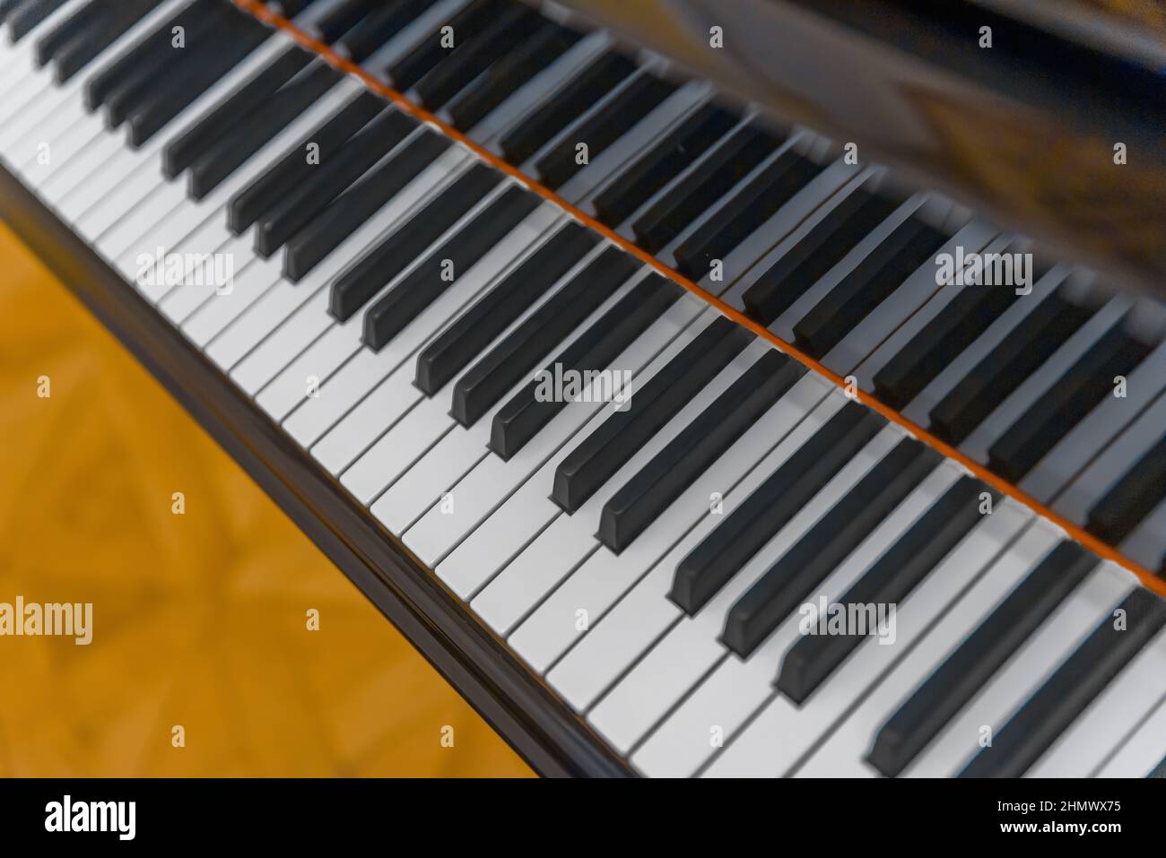 Big piano and Piano keyboard in the big concert hall close up Stock ...