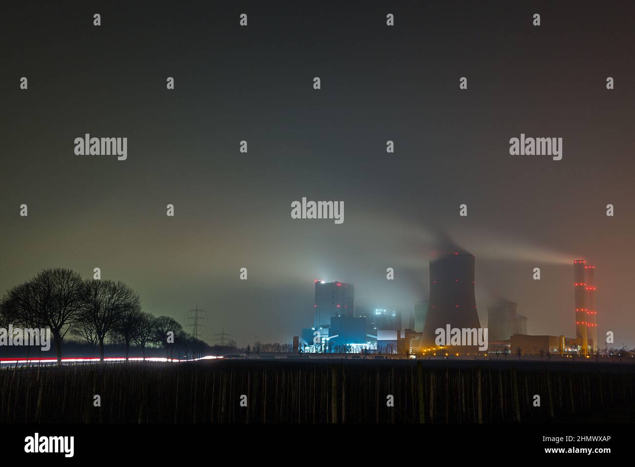 foggy coal power station at night Stock Photo - Alamy