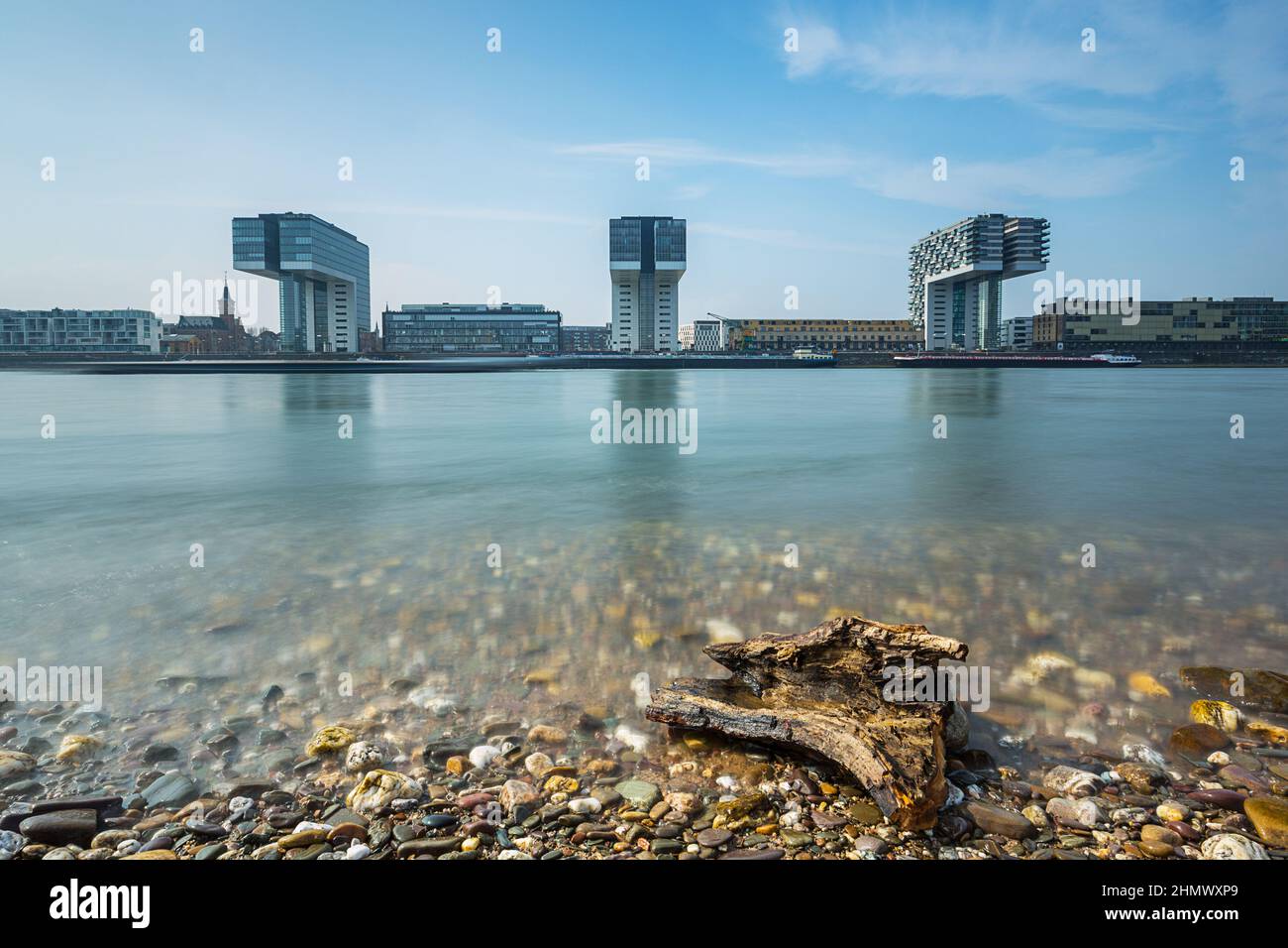 Rhine river in cologne with crane houses Stock Photo - Alamy