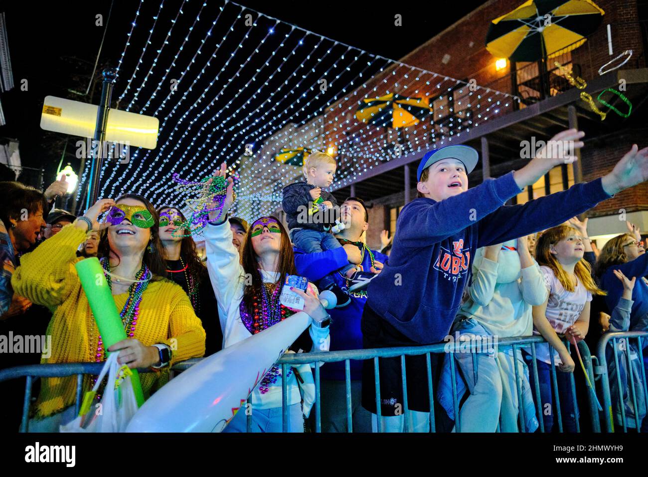 Mobile, Alabama, USA. 11th Feb, 2022. People in the crowd yell for ...