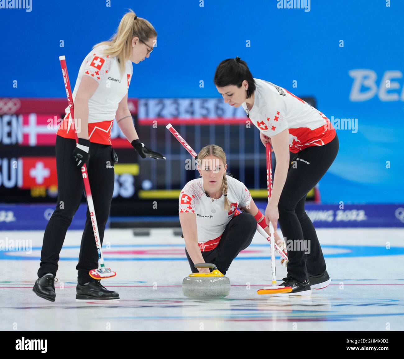 Beijing, China. 12th Feb, 2022. Melanie Barbezat (C) of Switzerland ...