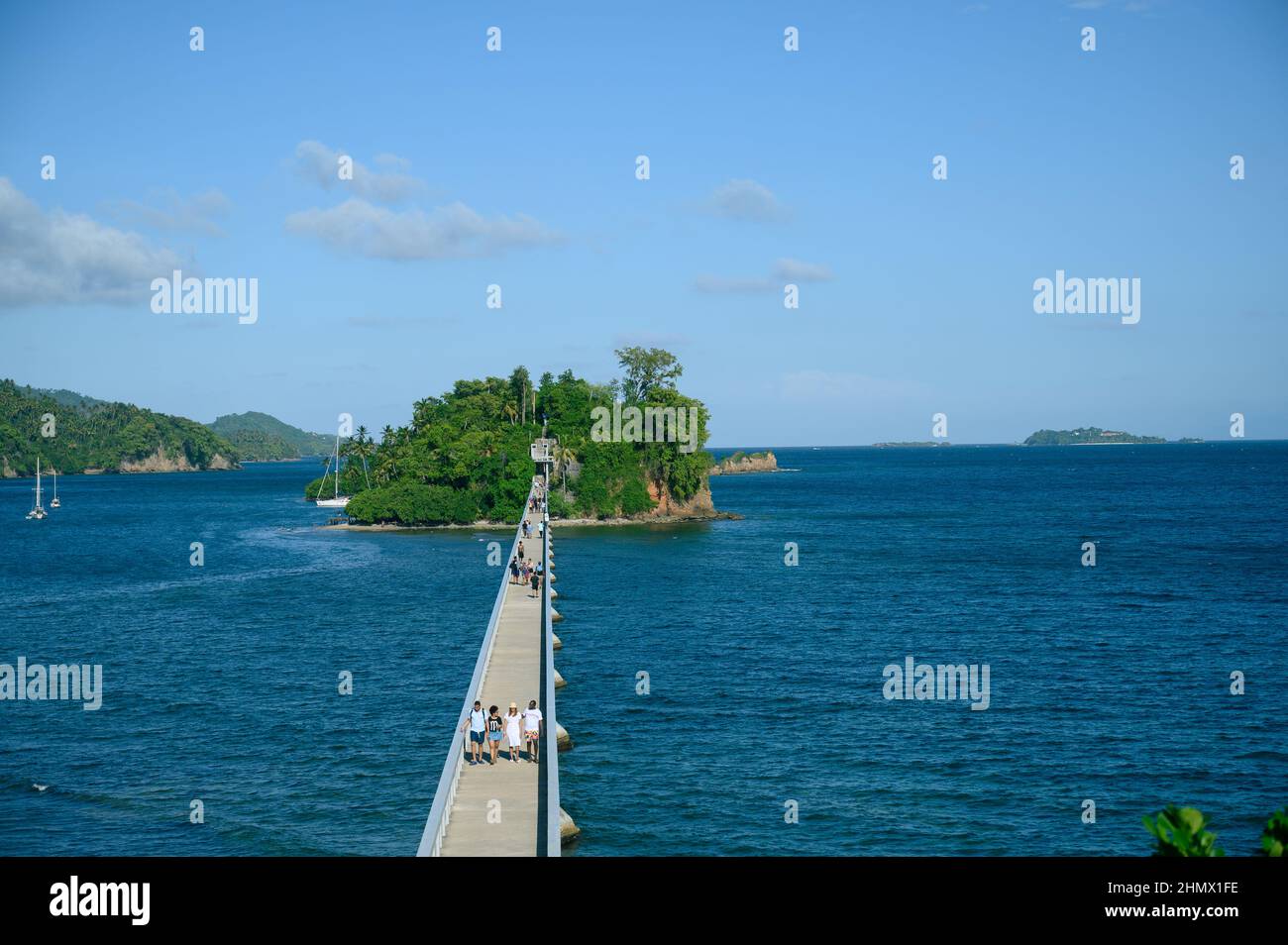 HD photo shows a bridge between islands in the Caribbean. Samana city ...