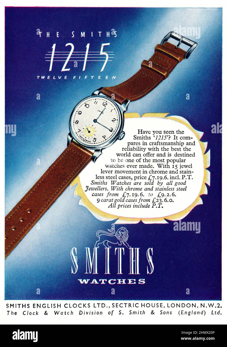 A vintage advert for Smiths 1215 wristwatch Stock Photo - Alamy