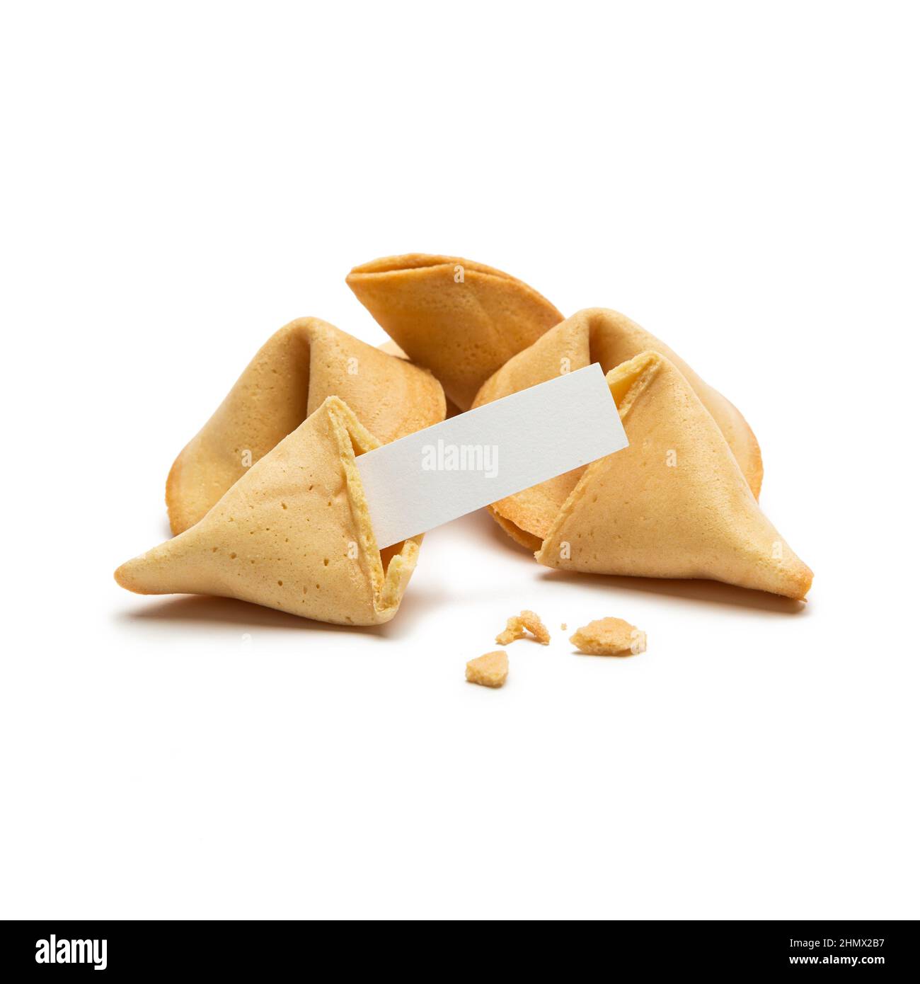 open fortune cookie with crumbs Stock Photo - Alamy
