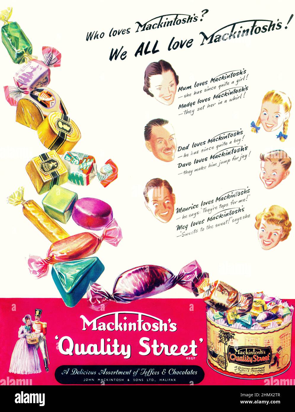 A vintage advert for Mackintosh's Quality Street box of chocolates ...