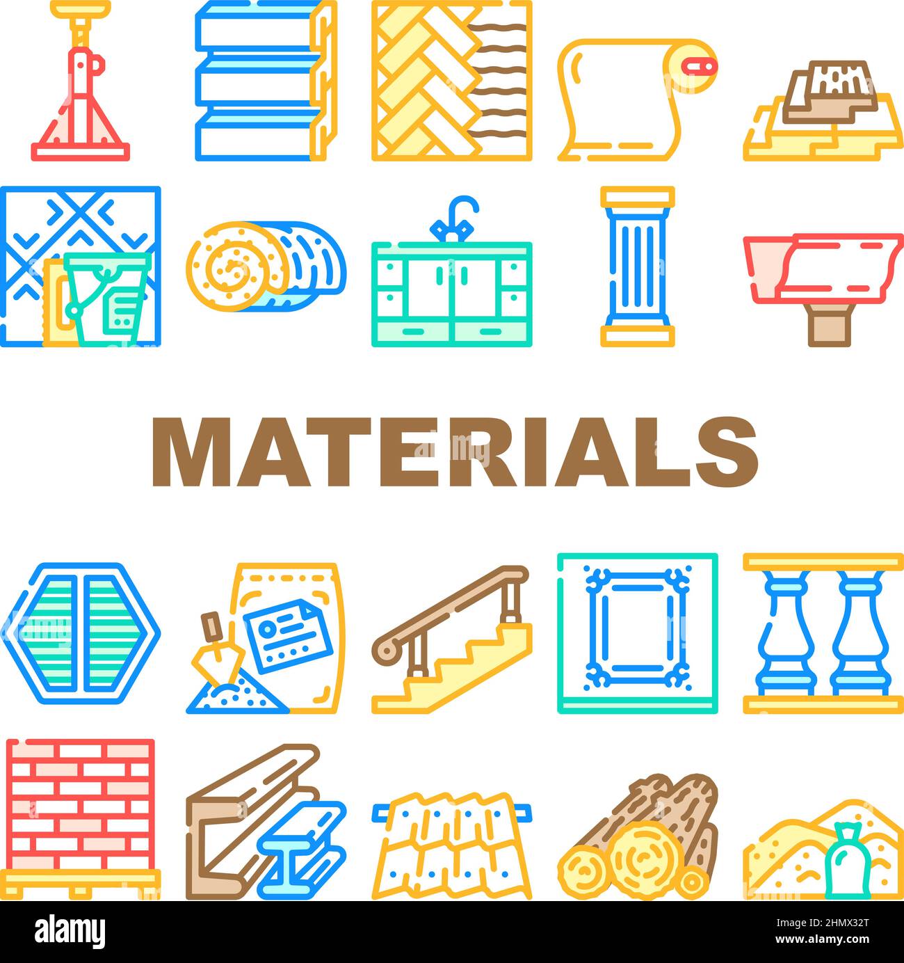 Building Materials And Supplies Icons Set Vector Stock Vector Image ...