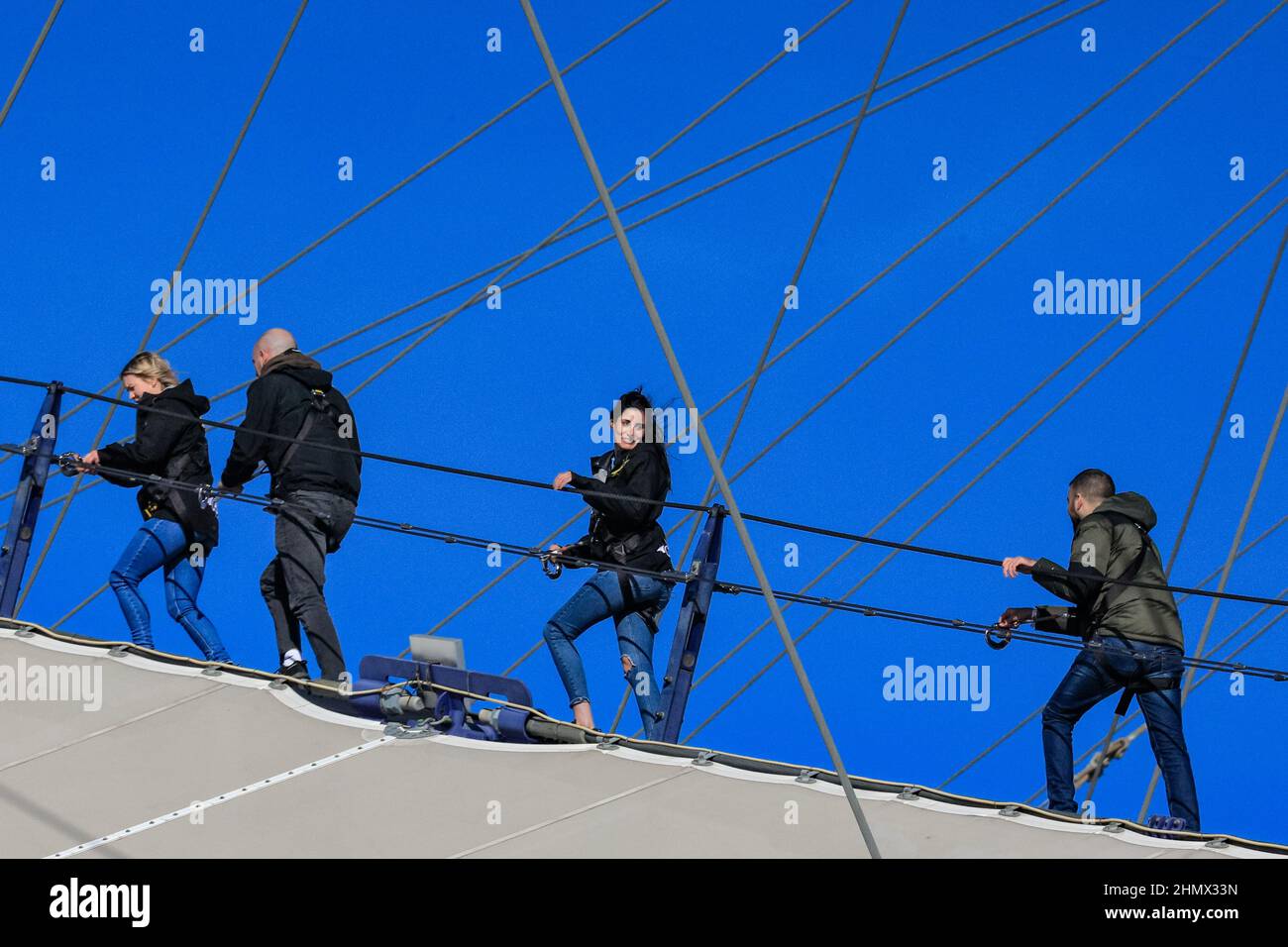 London, UK. 12th Feb, 2022. A group of people enjoy the "Up at the O2 ...