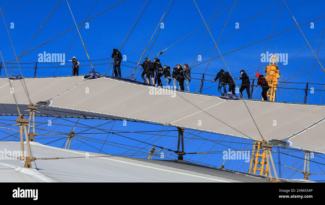 London, UK. 12th Feb, 2022. A group of people enjoy the "Up at the O2 ...