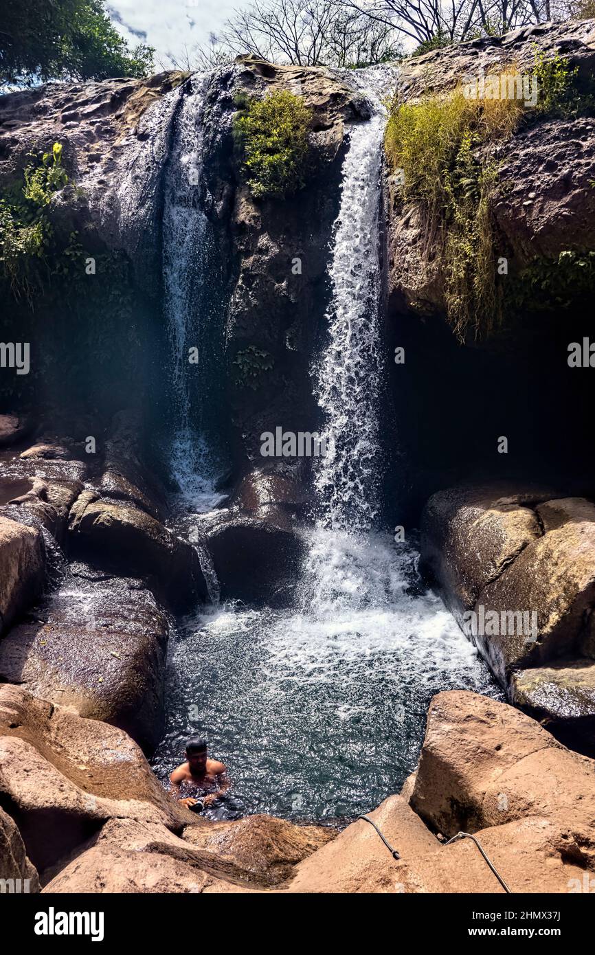 Looking out at the amazing hot spring waterfall of El Salto de ...