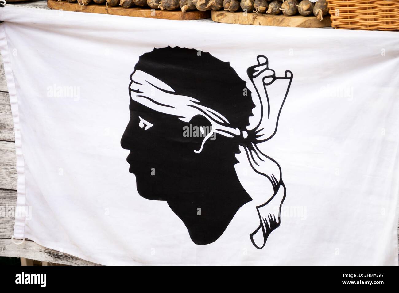 Corsican flag displayed Stock Photo - Alamy