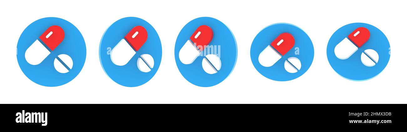 Volumetric round medical icon set, blue, red and white soft plastic ...