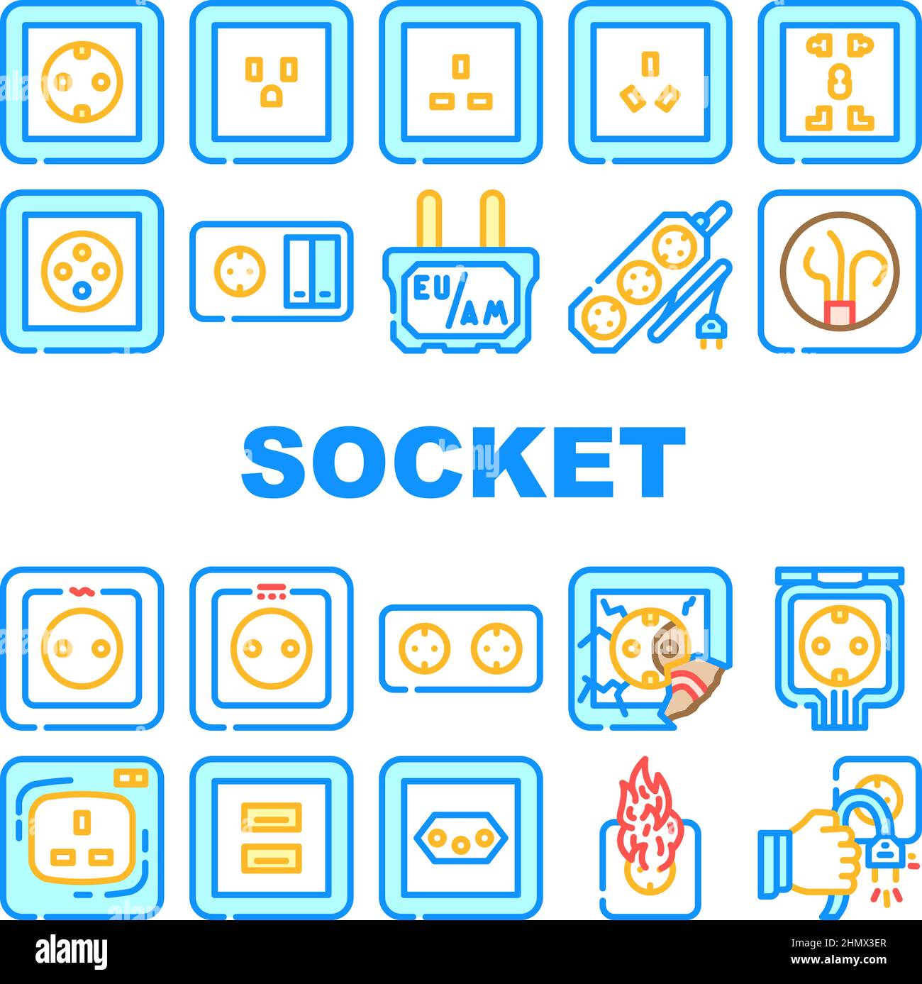 Socket Power Electrical Accessory Icons Set Vector Stock Vector Image ...