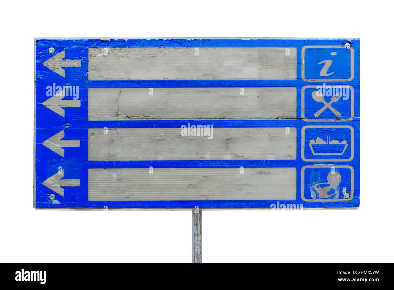 Blue sign isolated on white background with information for rest area ...