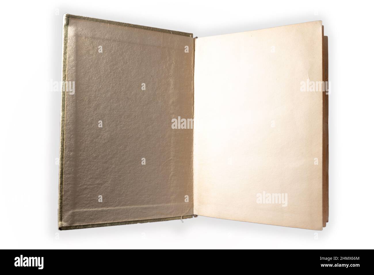 Old book with yellowed pages and a cloth cover. Thick book isolated on ...
