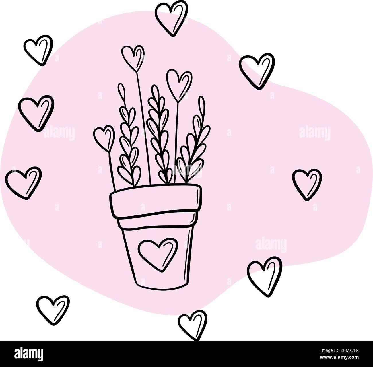 Valentines Day flowers set in pot with hearts Stock Vector Image & Art ...