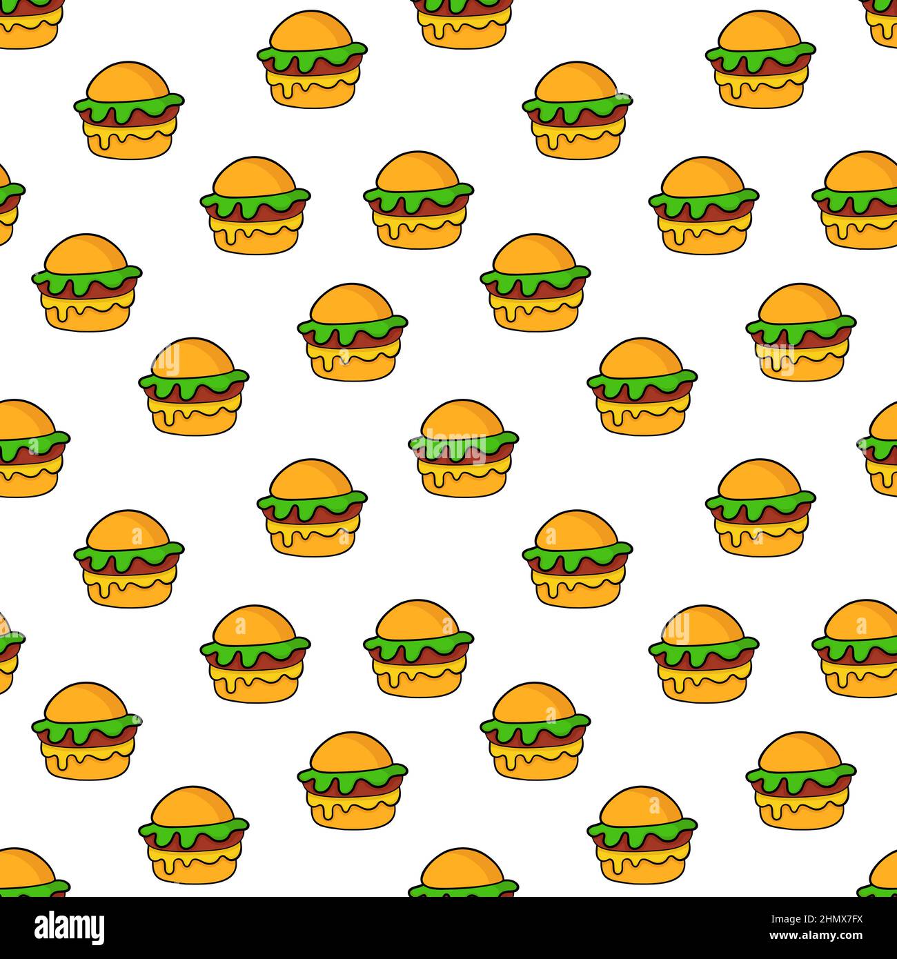 Black line doodle hamburger seamless pattern on white Stock Vector ...