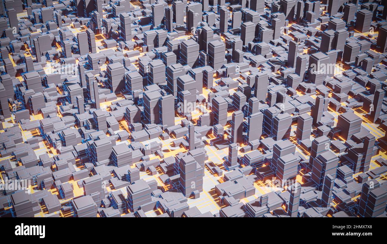Aerial view of low poly Techno mega city background, urban and ...