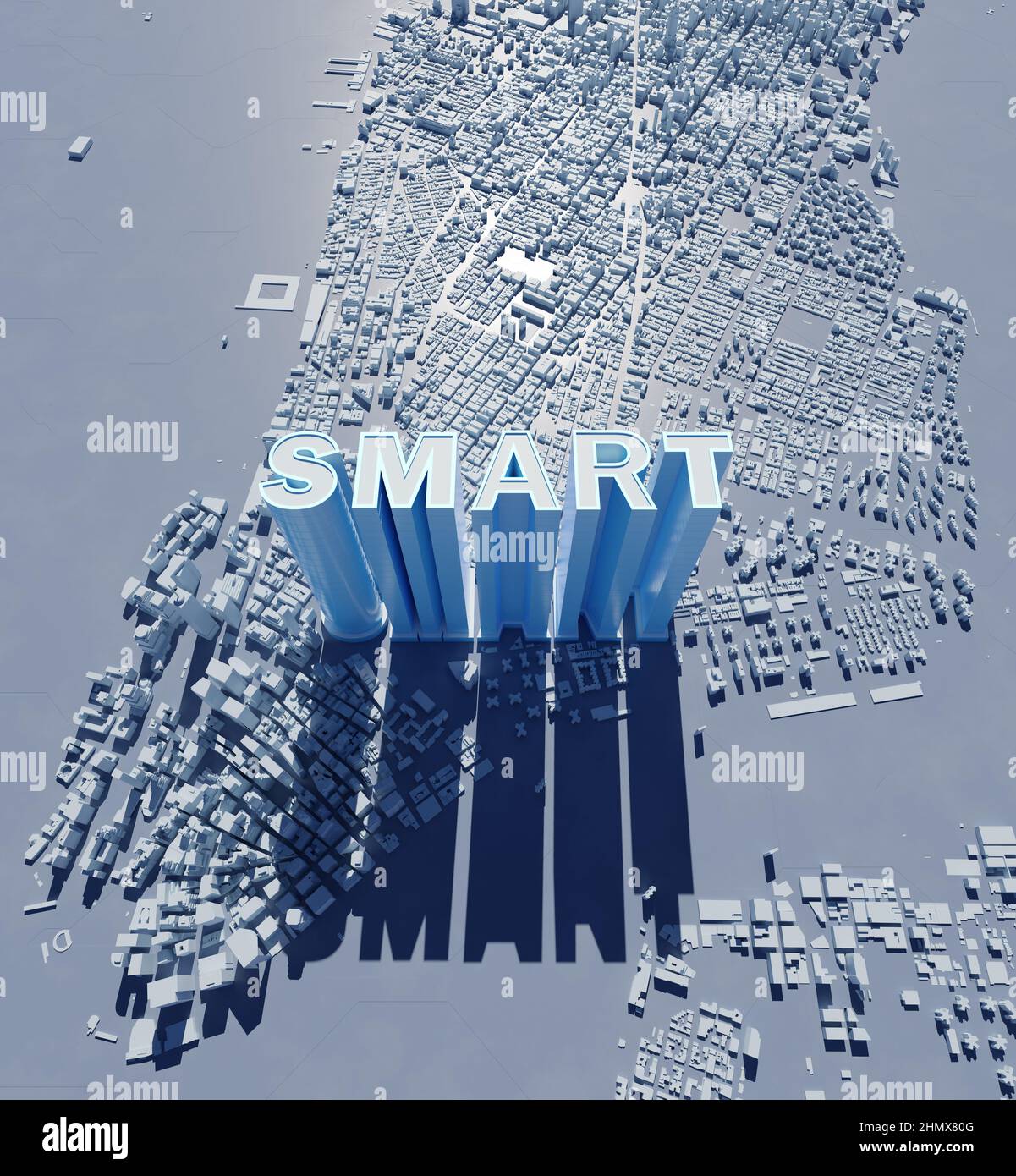 Smart building in techno mega city background, urban and futuristic ...