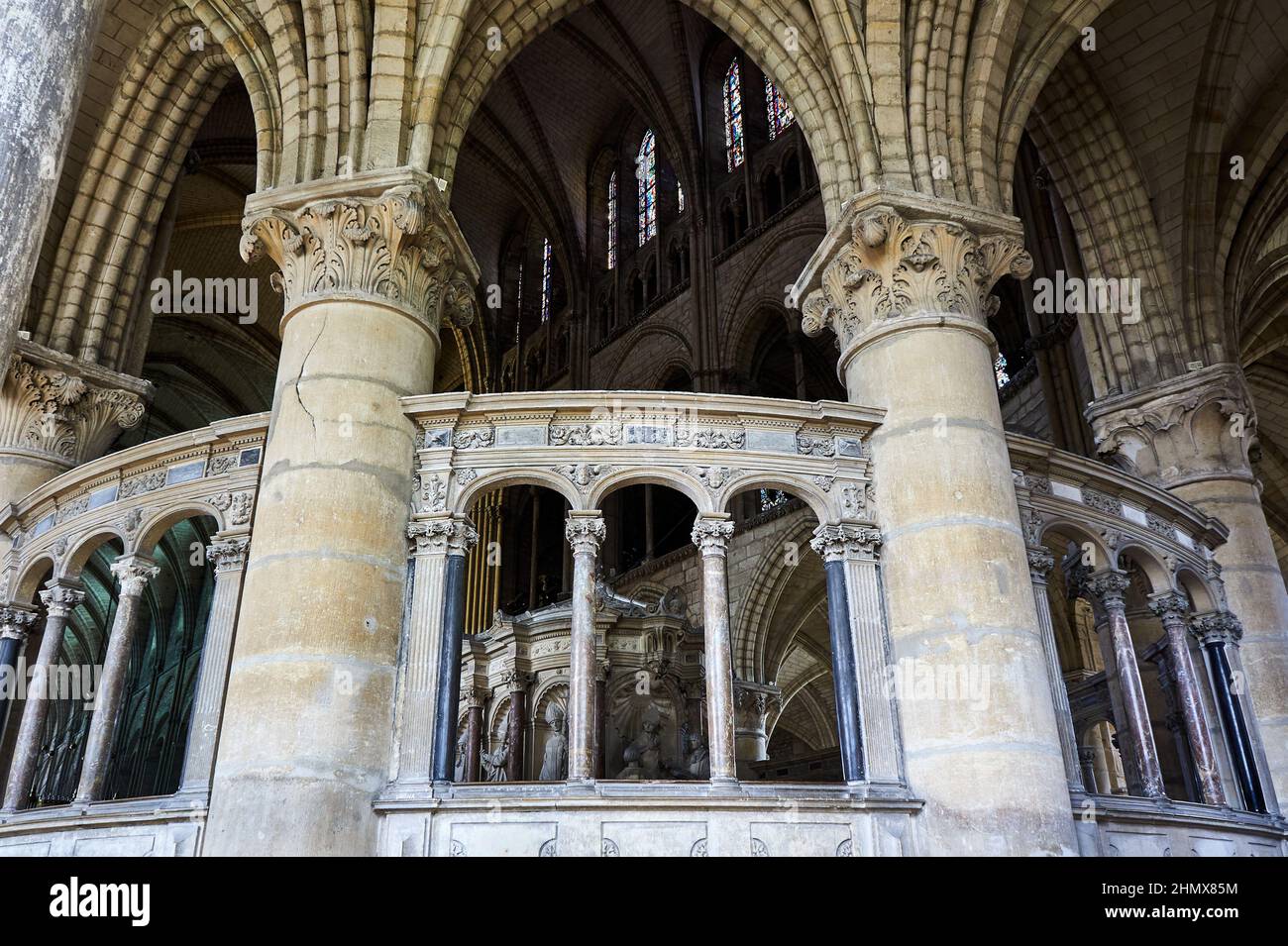 Stone tomb inside the Romanesque Basilica of St. Remigius in Reims ...