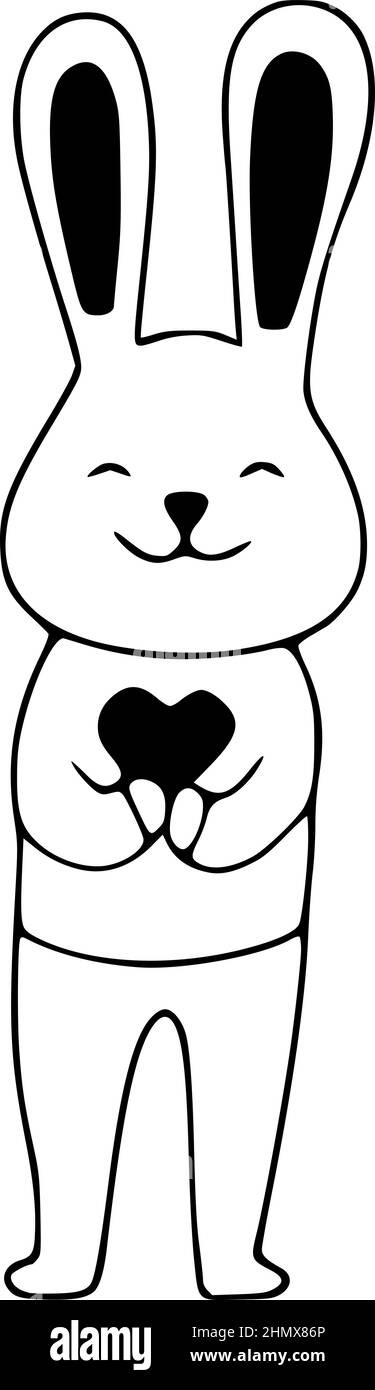 Happy cute rabbit with heart symbol doodle icon. Cute pets vector art ...