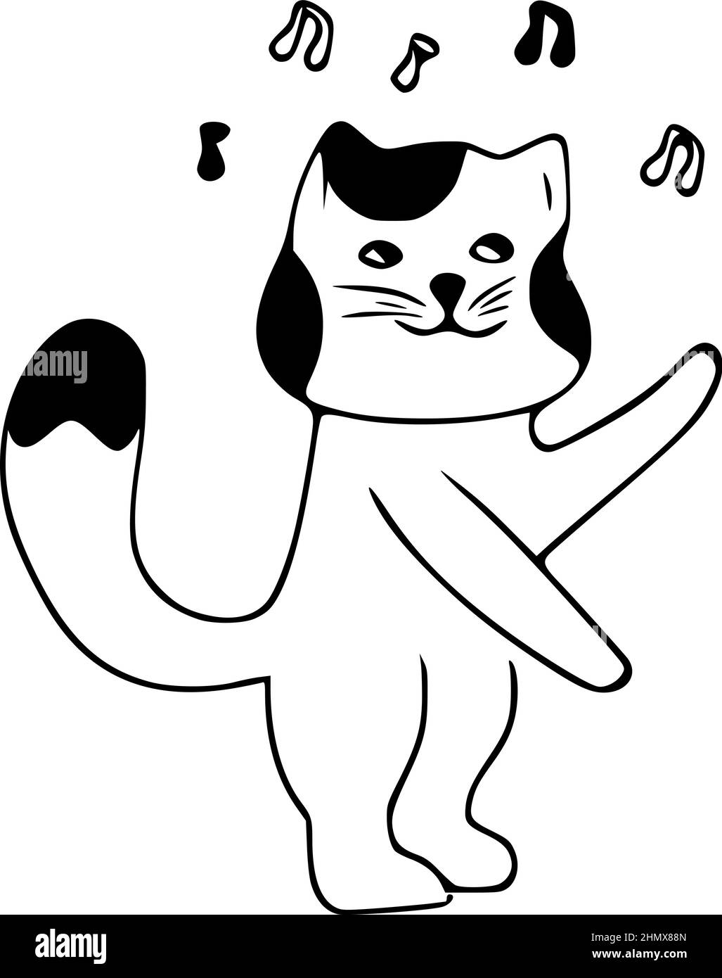 Cute cat dancing with the music doodle icon. Cute pets vector art on ...