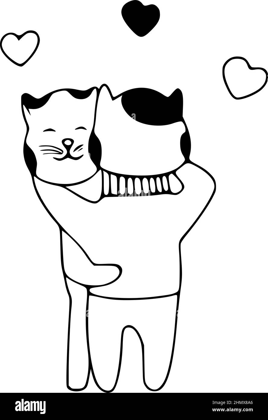 Two cats in love hug doodle icon. Cute pets vector art on white ...