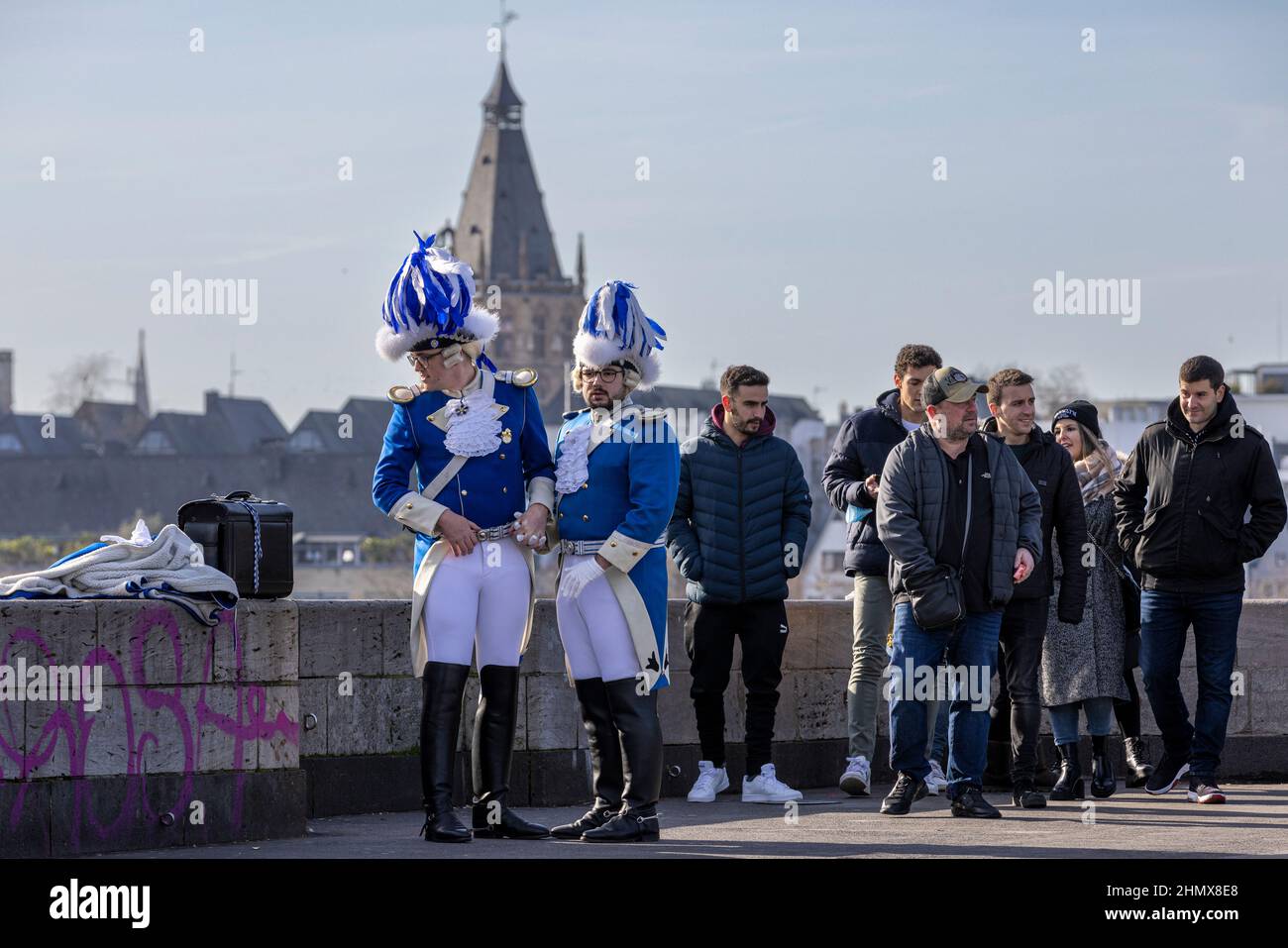 Two men dressed in medieval German uniform during Cologne carnival ...