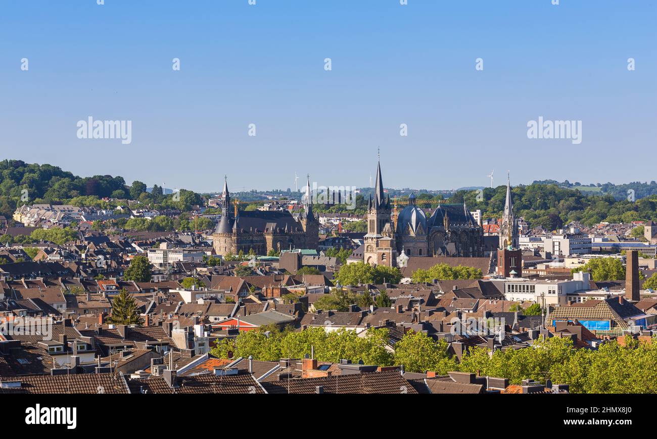 view of aachen city with town hall and cathedral Stock Photo - Alamy