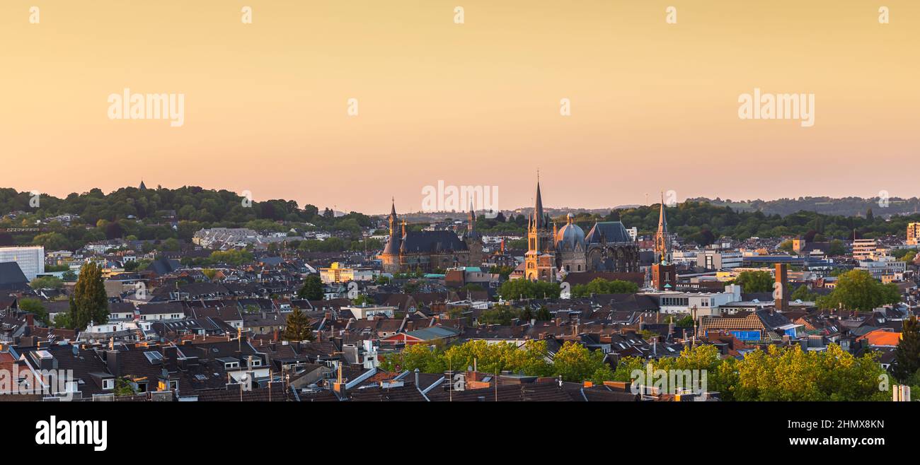 aachen with town hall and cathedral (Dom) at sunset Stock Photo - Alamy