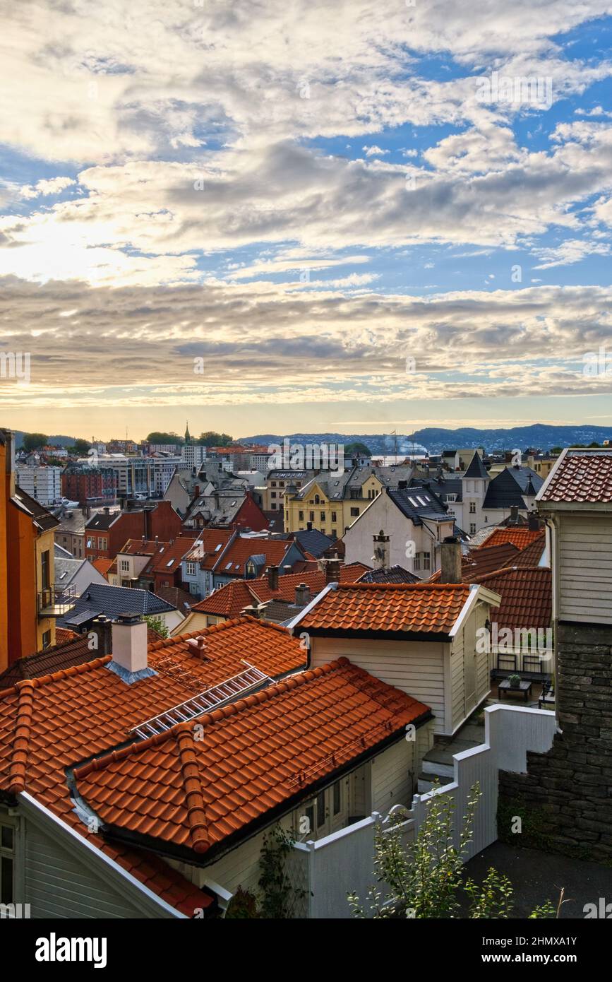 Bergen, Norway -23 08 2020. Skansen is a characteristic picturesque ...