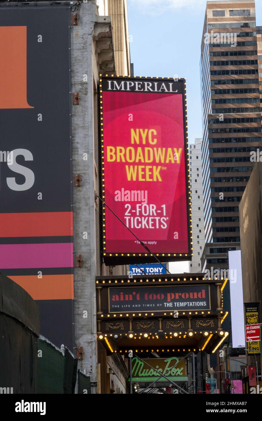 The Imperial Theater Facade and Marquee advertising "NYC Broadway Week ...