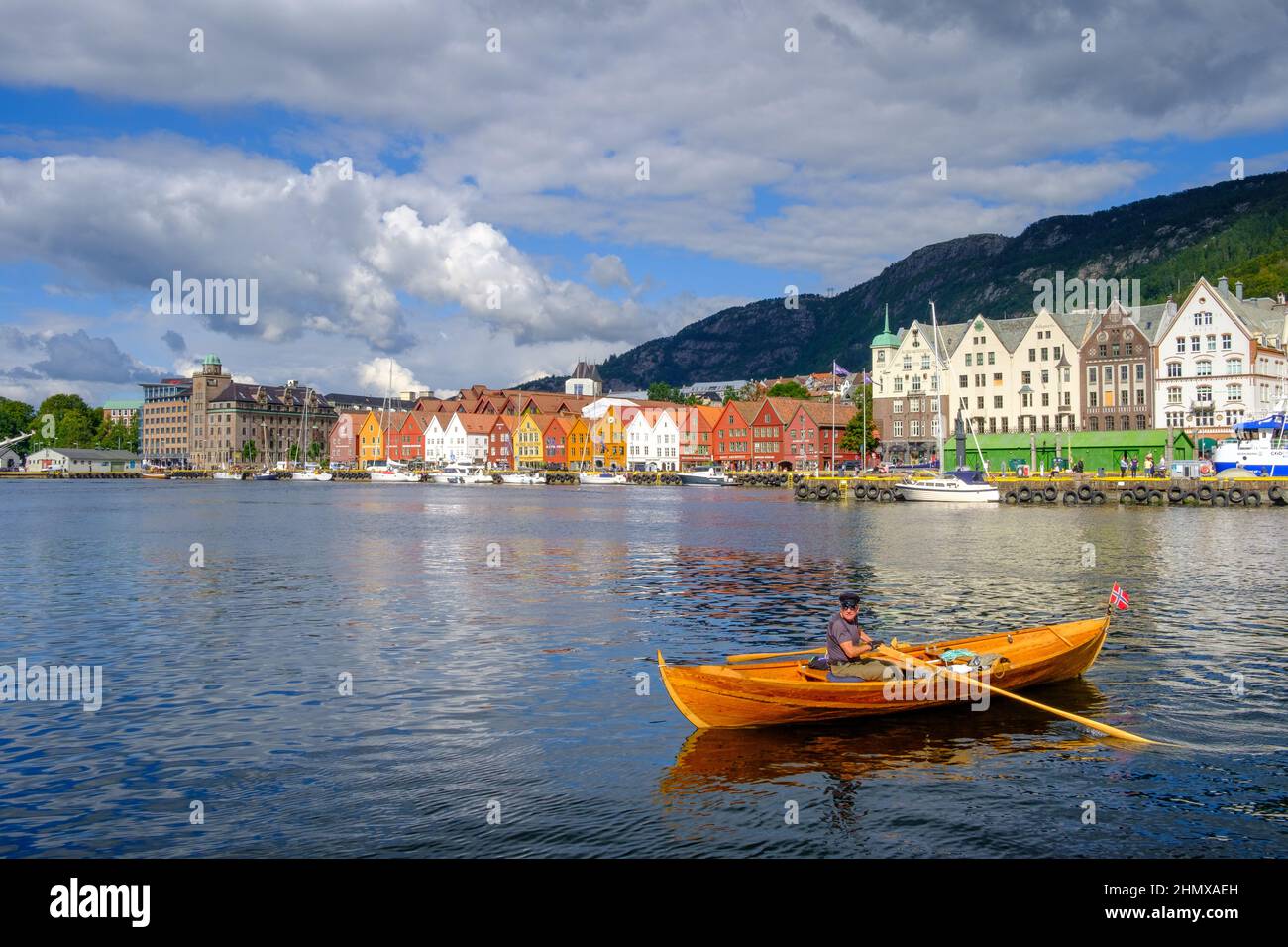 Bergen, Norway. Waterfront view including the Bryggen area, the oldest ...